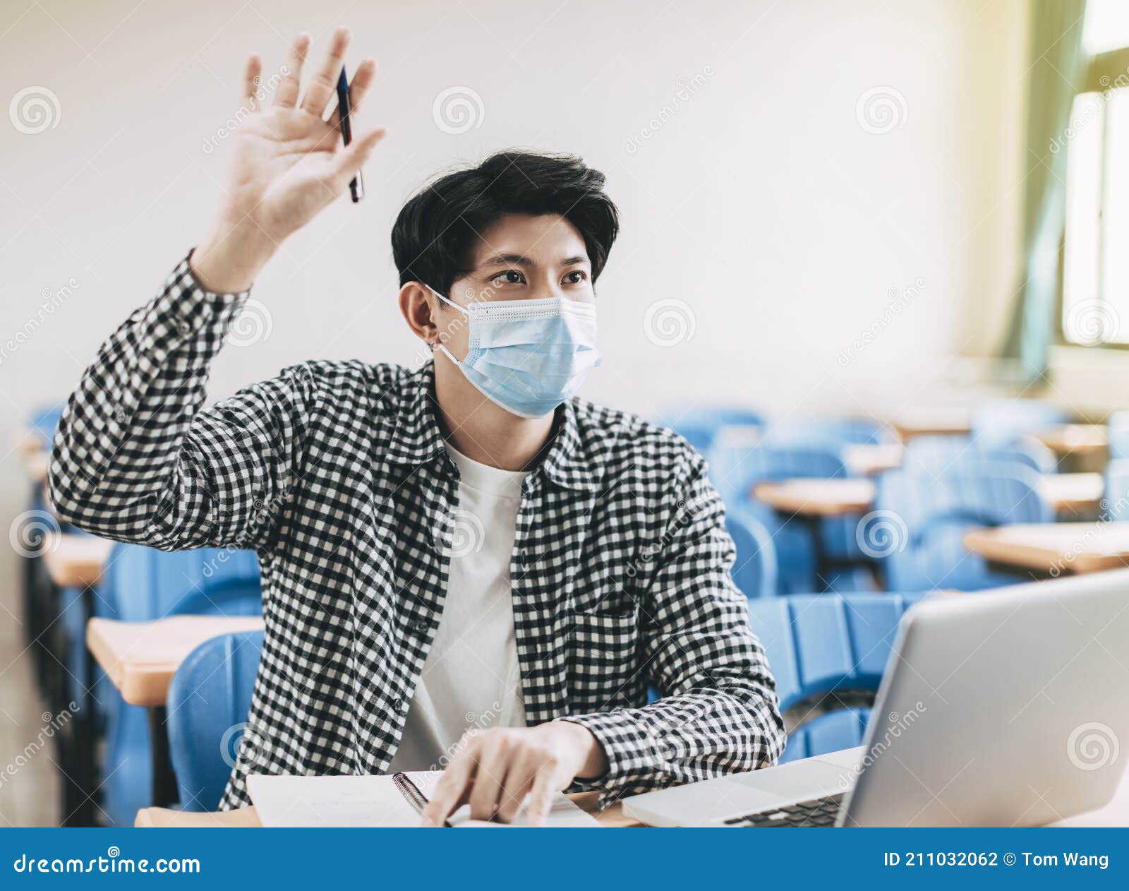 Young Student Wearing Face Mask and Studying in Classroom Stock Photo ...