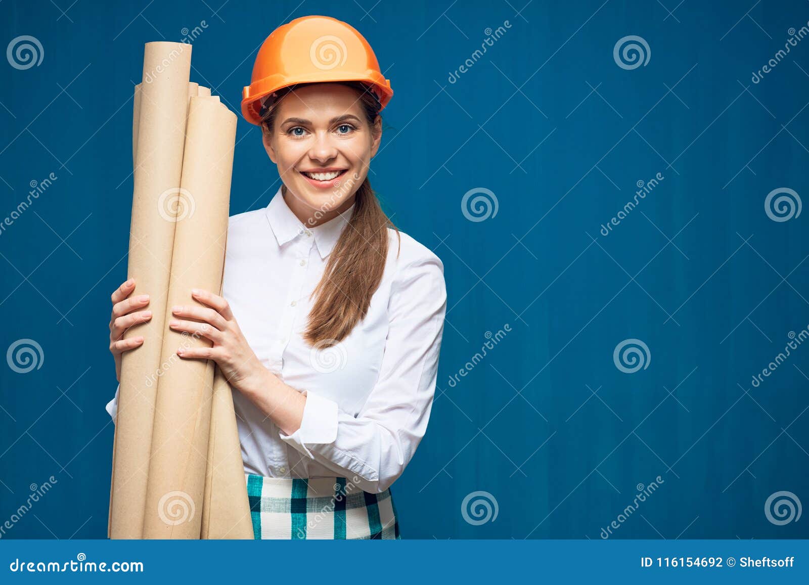 Young Student Woman Architect Holding Paper Plans, Blueprints Stock ... Young Student Woman Architect Holding Paper Plans, Blueprints Stock ...
