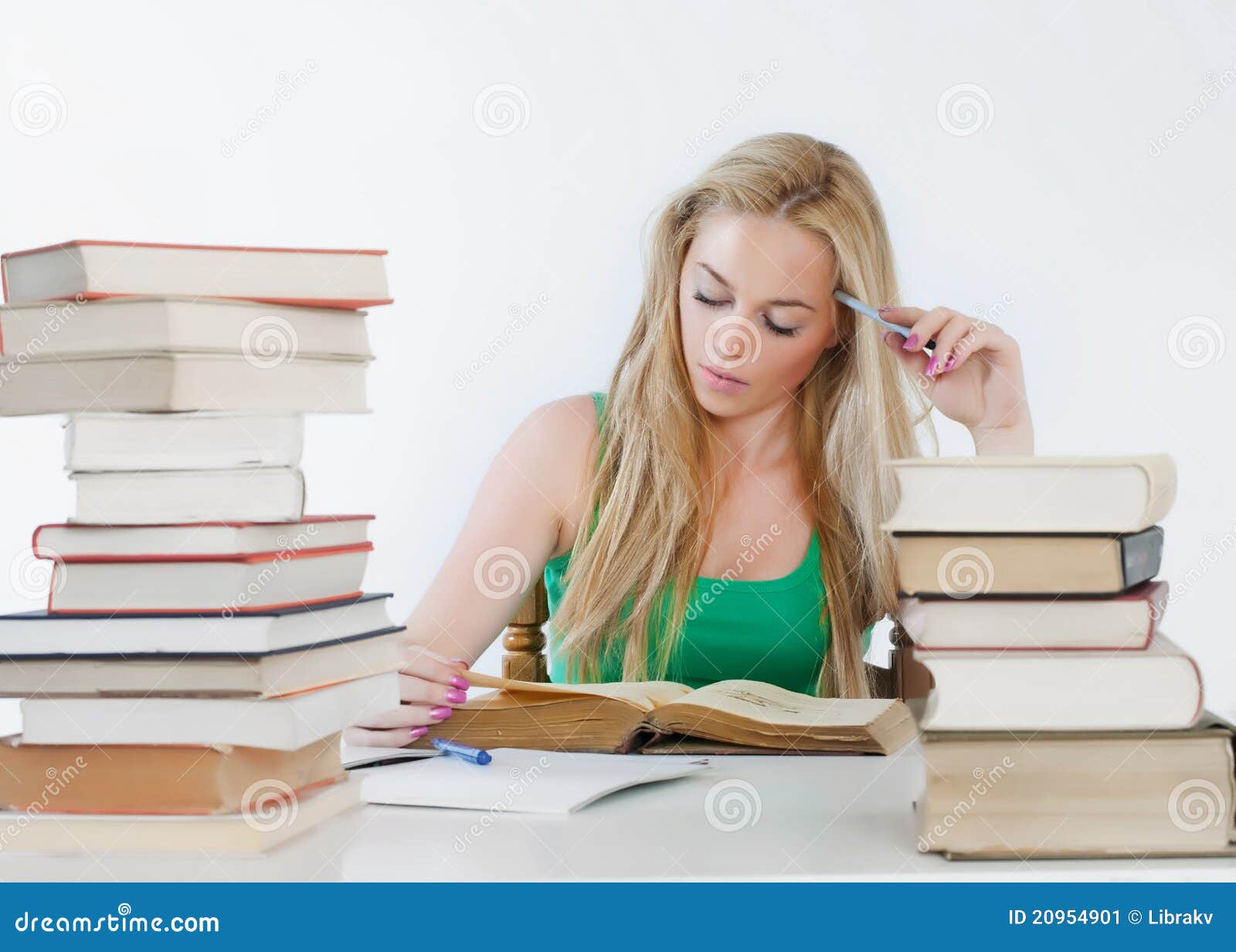 Young Student Woman with Lots of Books Stock Image - Image of exam ...