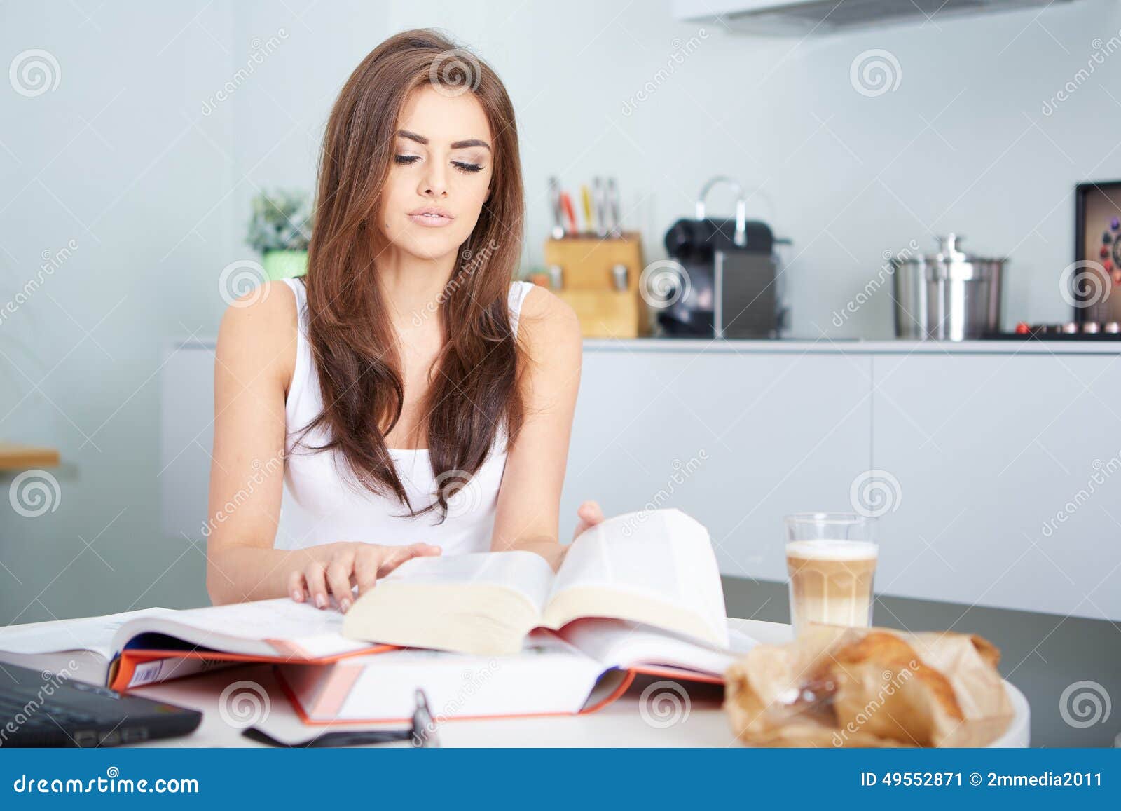 Young Student Woman with Lots of Books Studying Stock Image - Image of ...