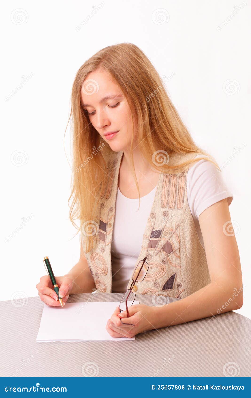 Young Student Woman Writing in Notebook Stock Photo - Image of ...
