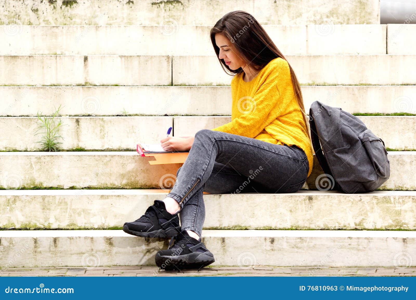 Young Student Working on Homework on Steps Stock Image - Image of ...