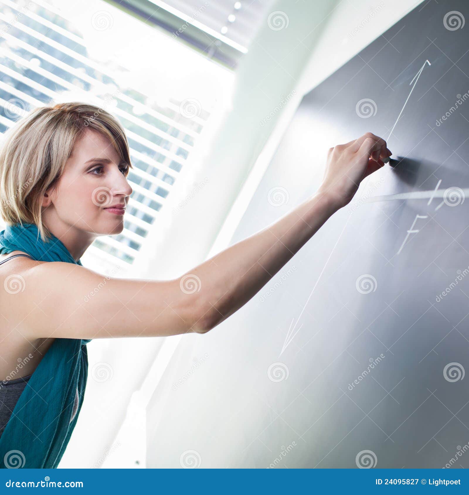 Young Student Writing on the Blackboard Stock Image - Image of ...