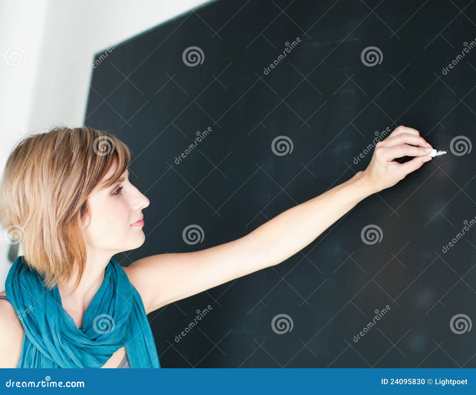 Young Student Writing on the Blackboard Stock Photo - Image of girl ...
