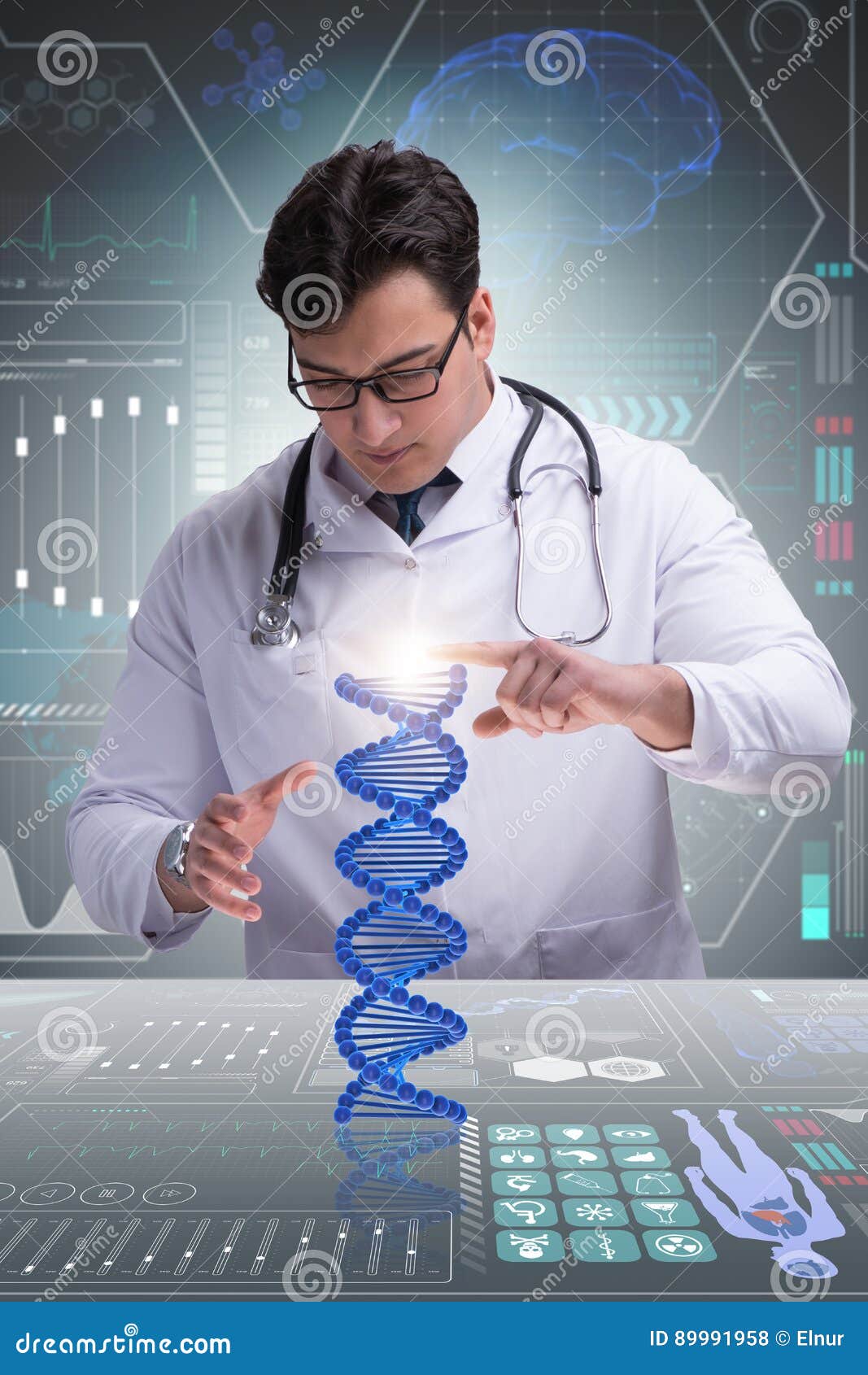 The Young Studentresearcher Studying Dna Structure Stock Photo - Image ...