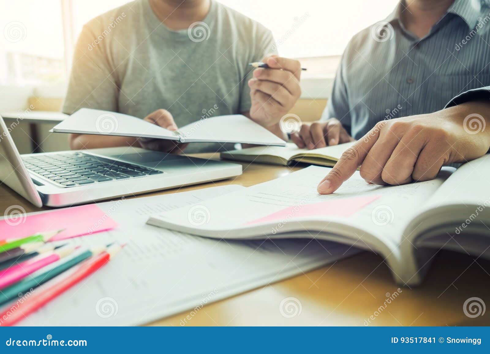 Young Students Campus Helps Friend Catching Up and Learning Tutoring ...