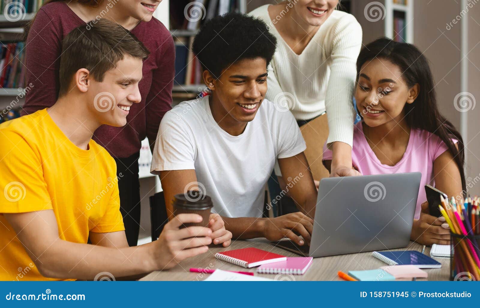 Young Students Checking on Test Results on Laptop Stock Image - Image ...