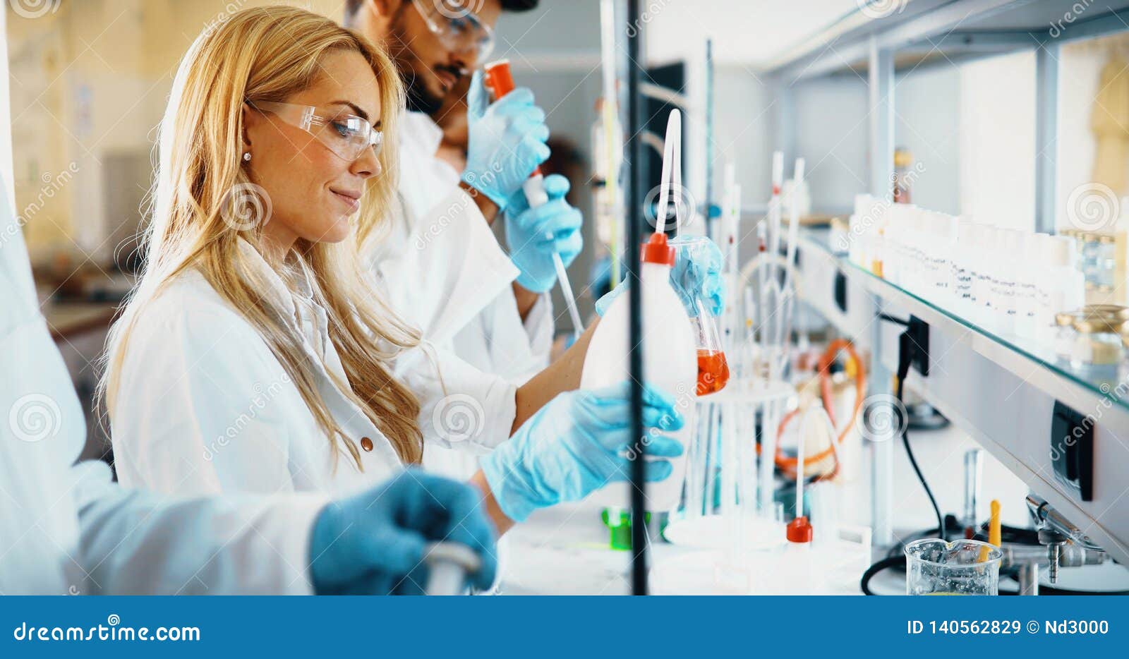 Young Students of Chemistry Working in Laboratory Stock Image - Image ...