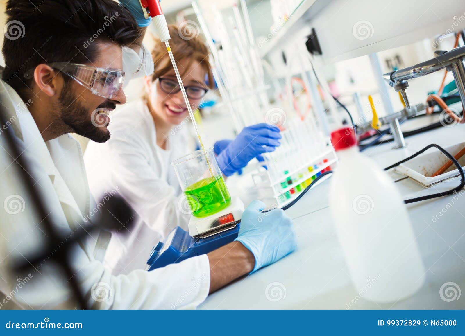 Young Students of Chemistry Working in Laboratory Stock Image - Image ...
