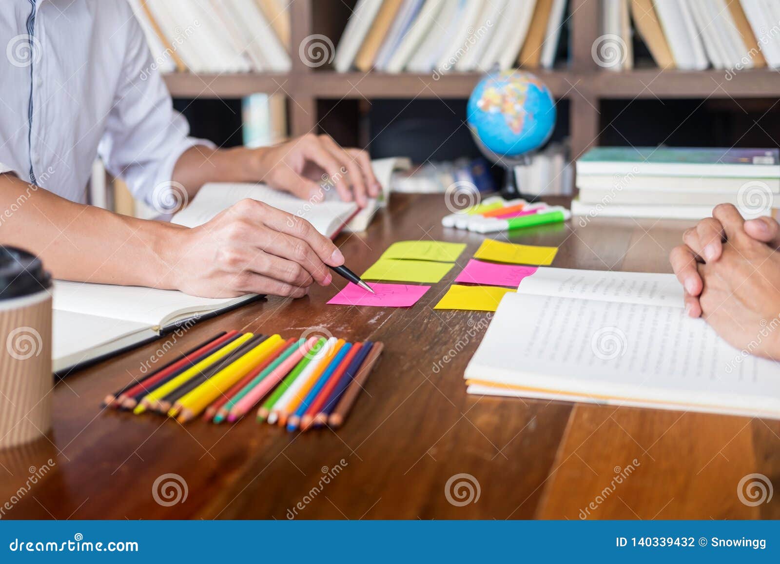 Young Students Classmates Help Friend Catching Up Workbook and Learning ...