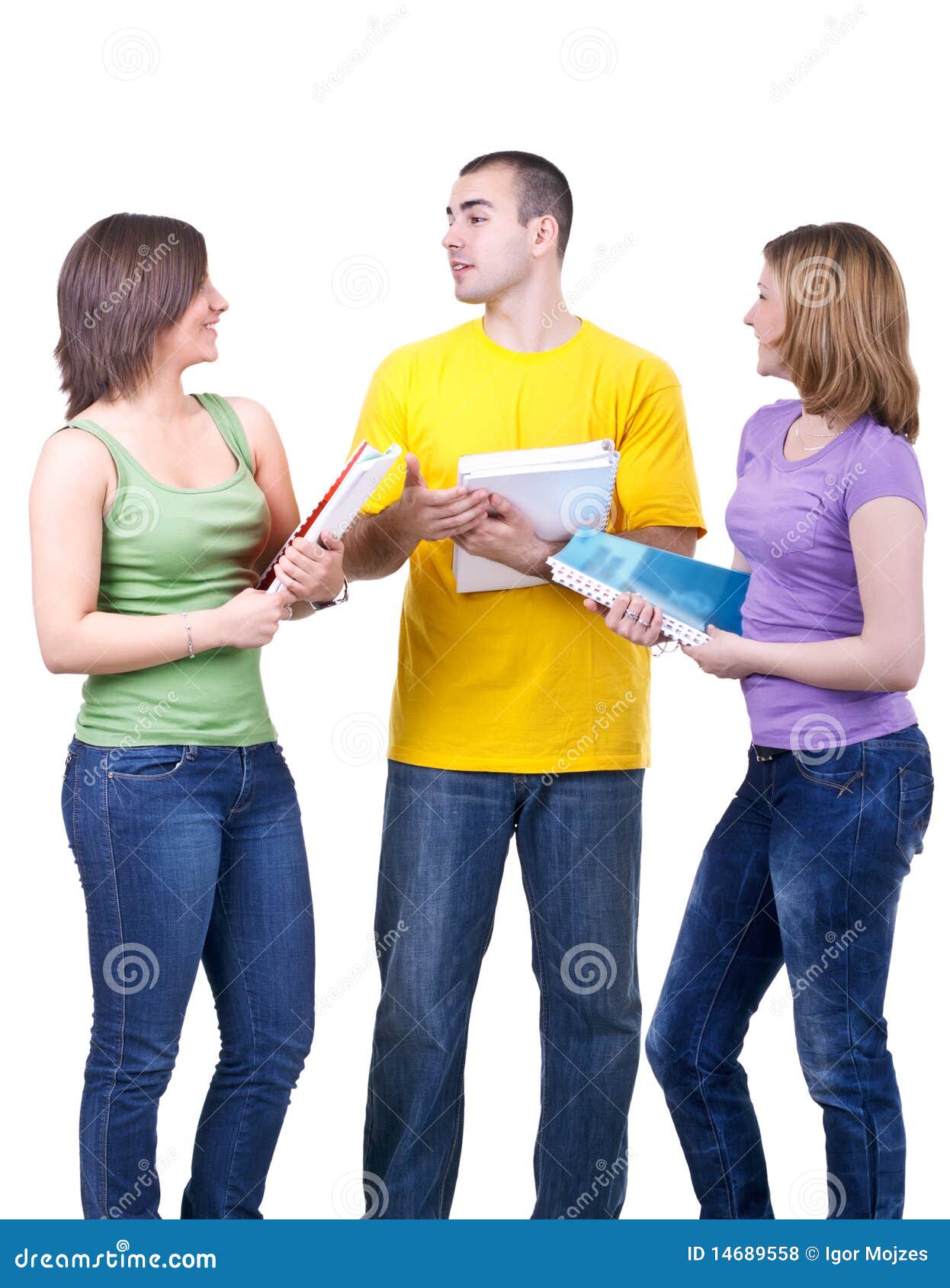 Young students discussing stock photo. Image of books - 14689558