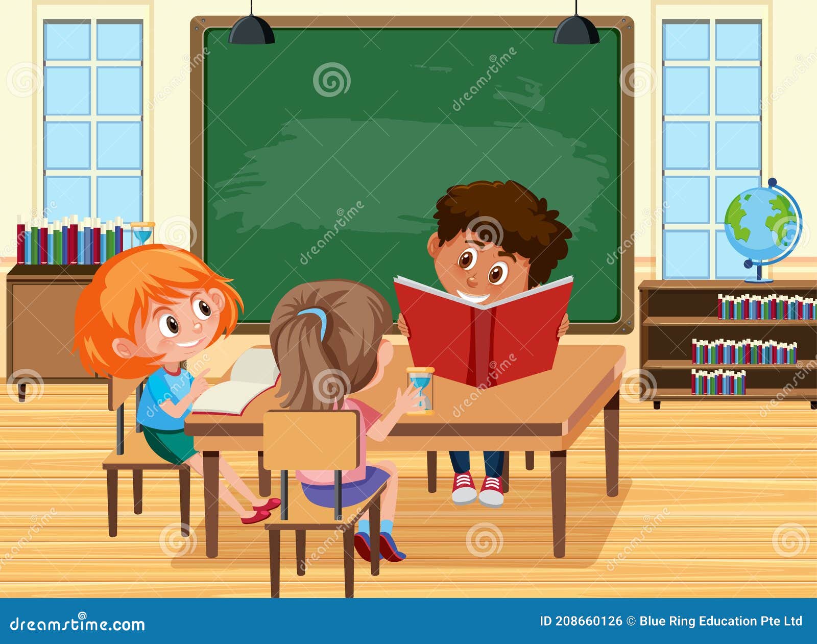 Young Students Doing Homework in the Classroom Scene Stock Vector ...