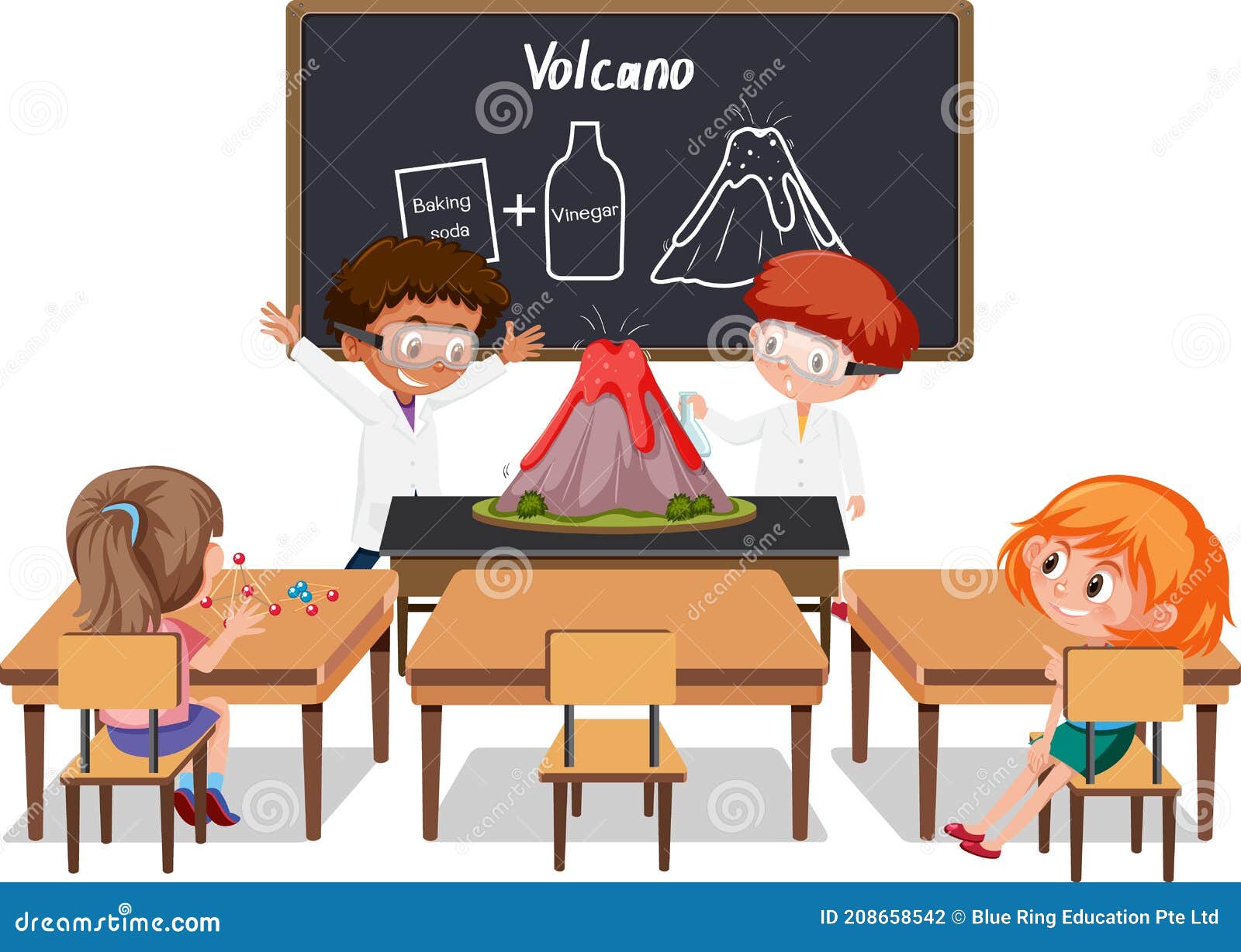 Young Students Doing Volcano Experiment in the Classroom Scene Stock ...