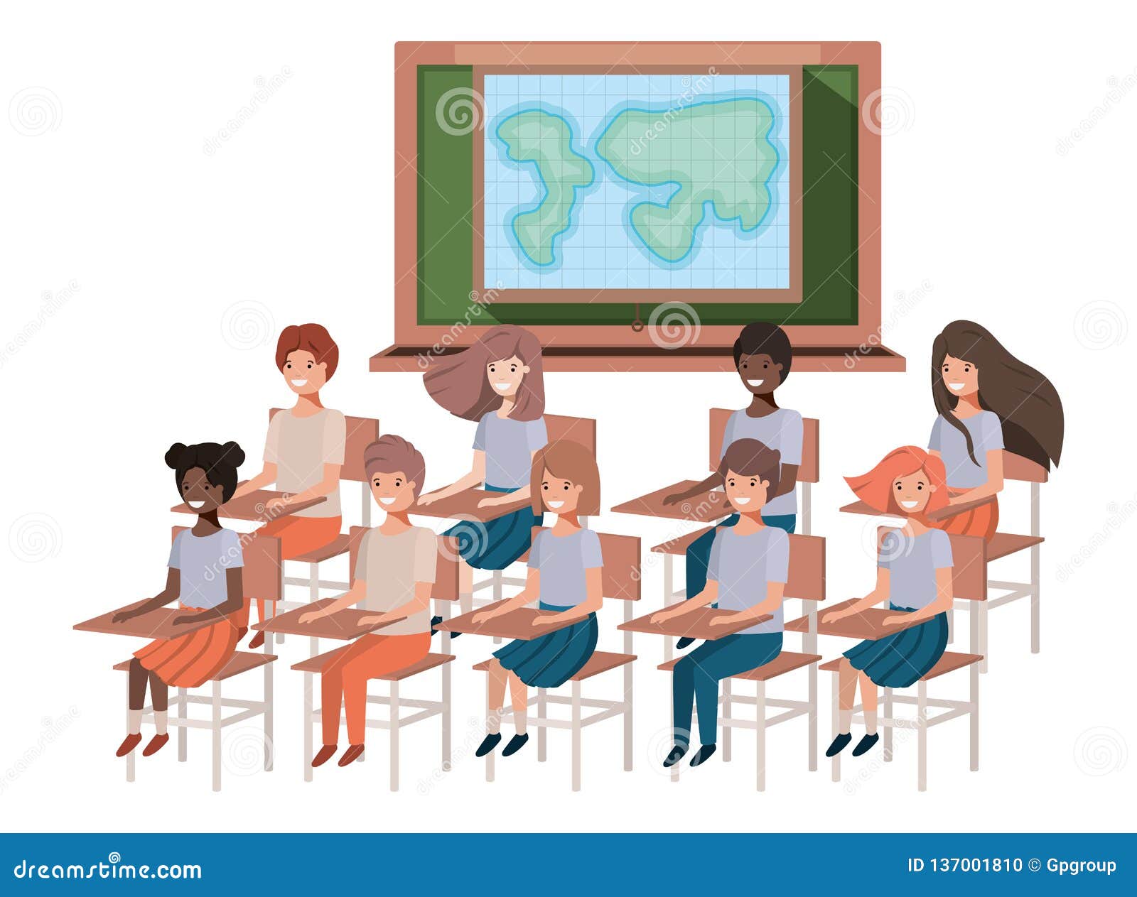 Young Students in Geography Classroom Stock Vector - Illustration of ...