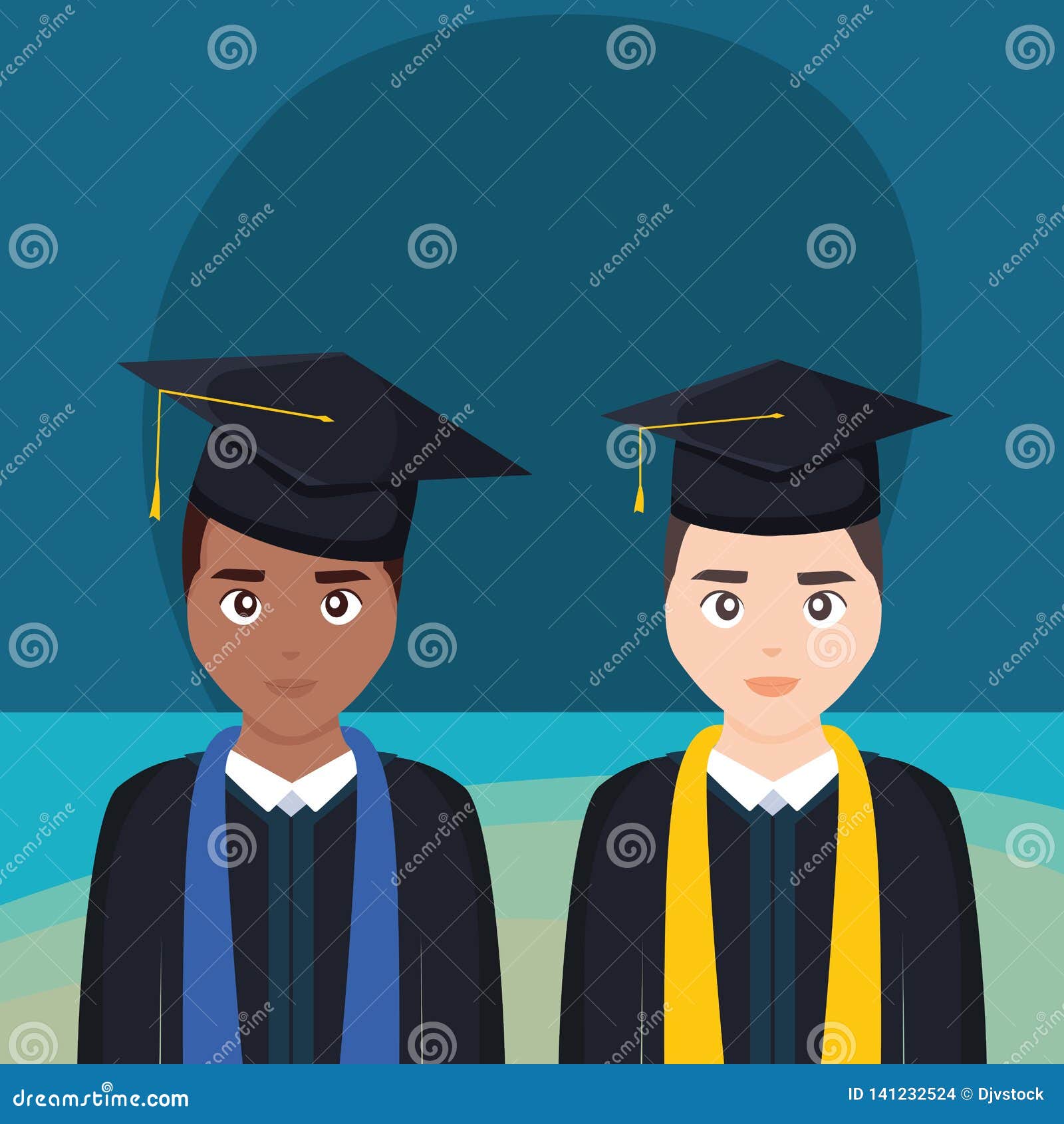 Young Students Graduated Diversity Characters Stock Vector ...