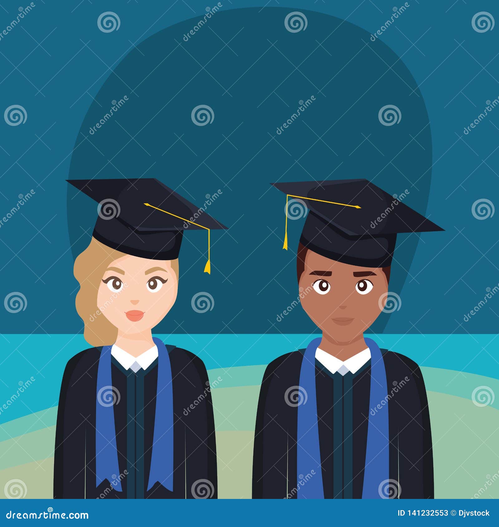 Young Students Graduated Diversity Couple Stock Vector - Illustration ...