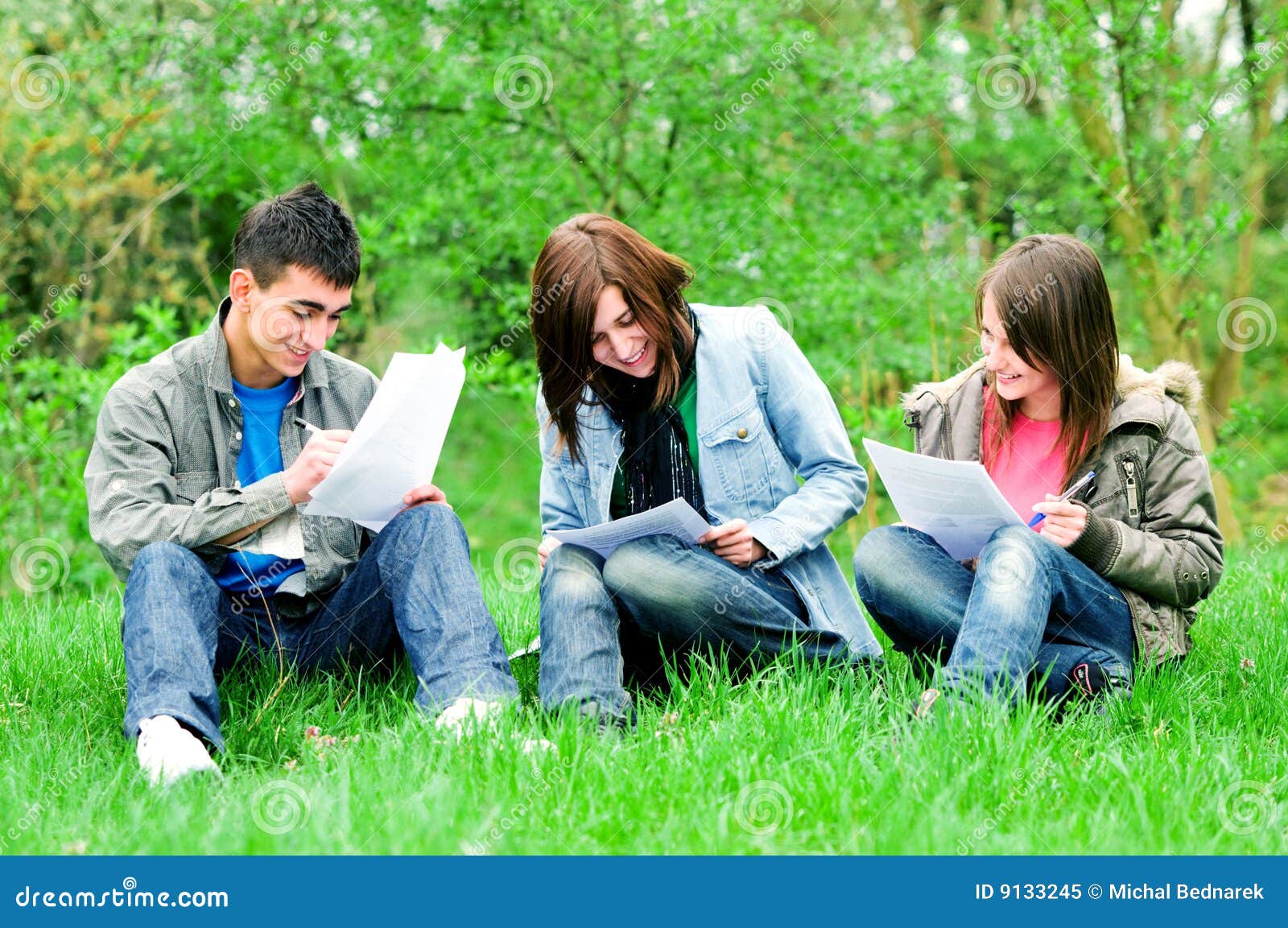 Young Students Learning Outdoor Stock Image - Image of female, college ...