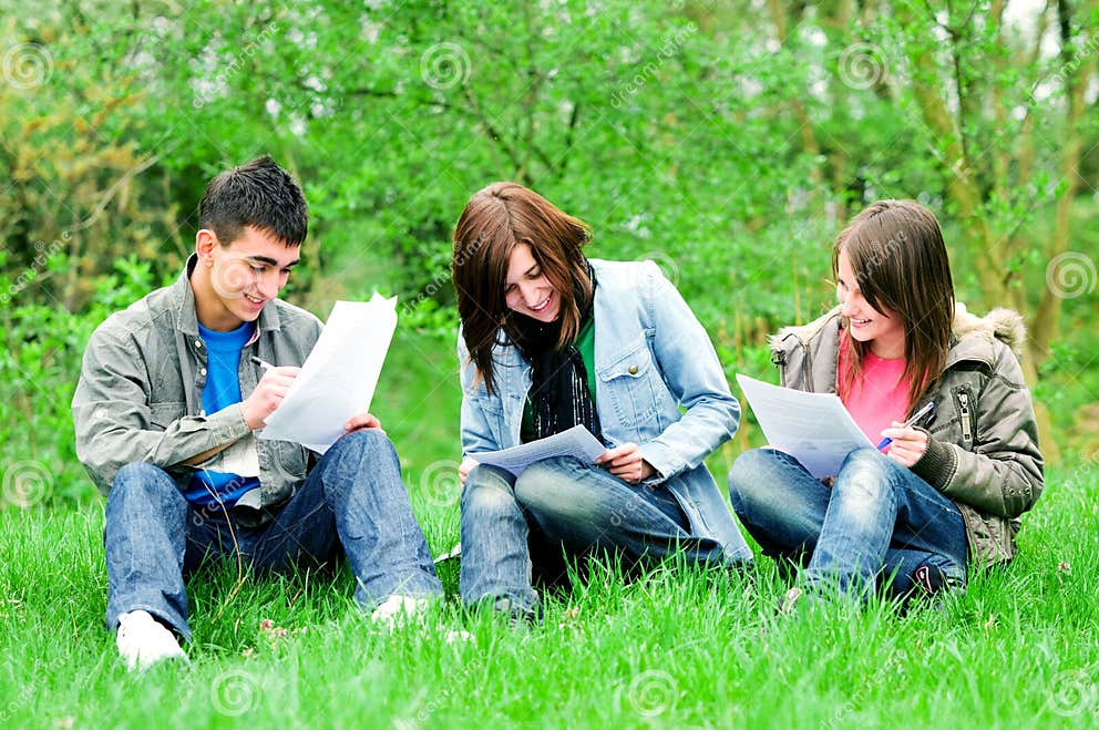 Young Students Learning Outdoor Stock Image - Image of female, college ...