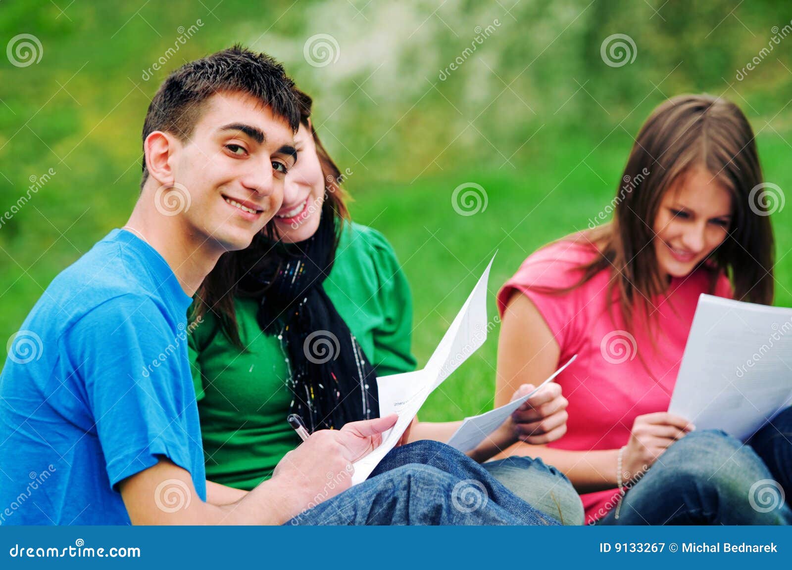 Young Students Learning Outdoor Stock Image - Image of outdoor, college ...