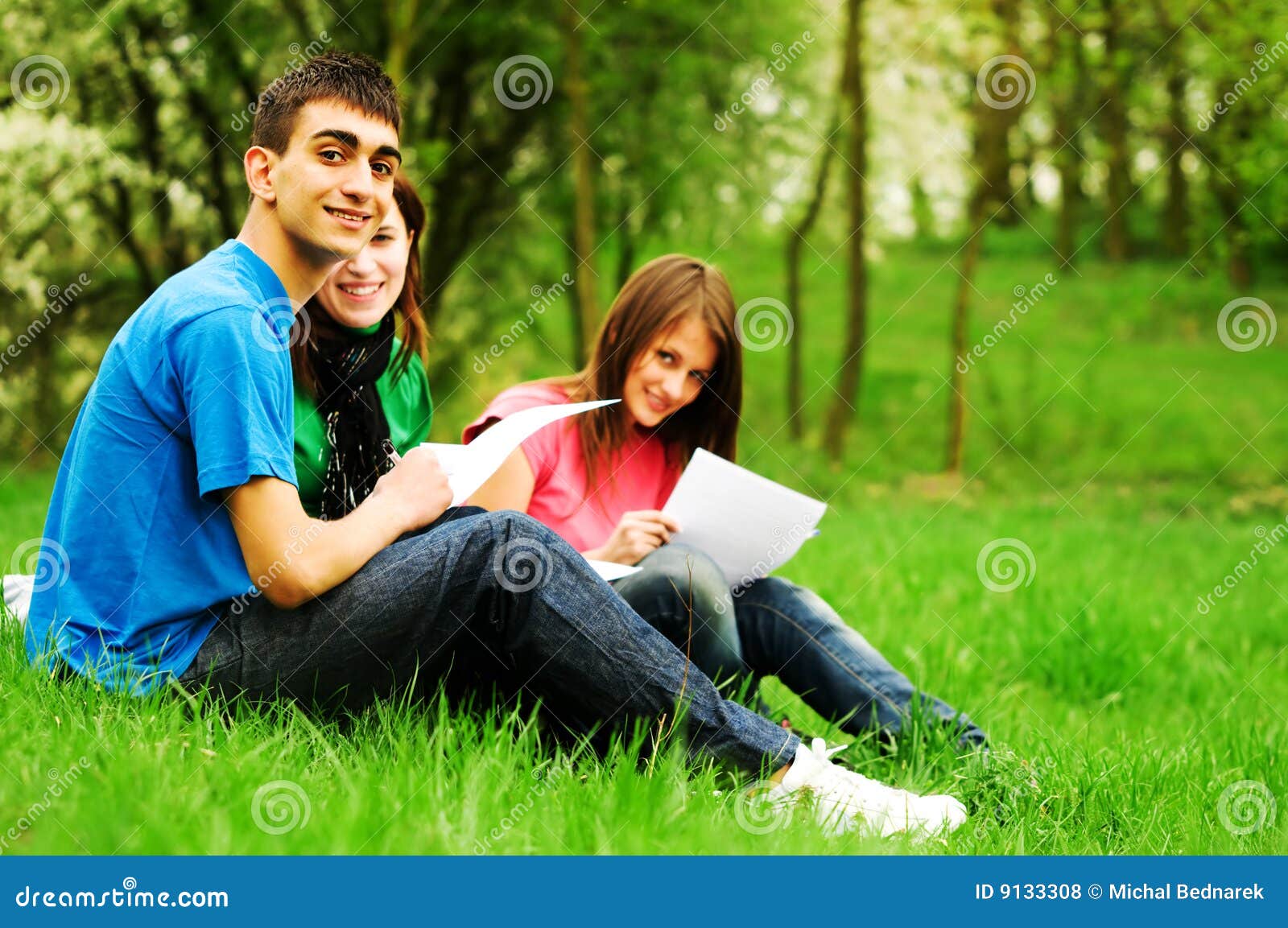 Young Students Learning Outdoor Stock Photo - Image of happiness, happy ...