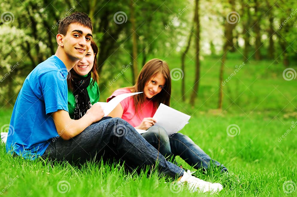 Young Students Learning Outdoor Stock Photo - Image of happiness, happy ...