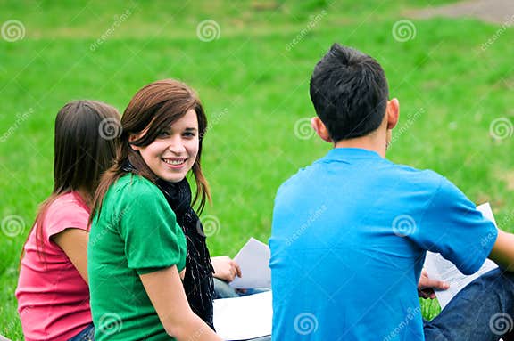 Young Students Learning Outdoor Stock Image - Image of friendship ...