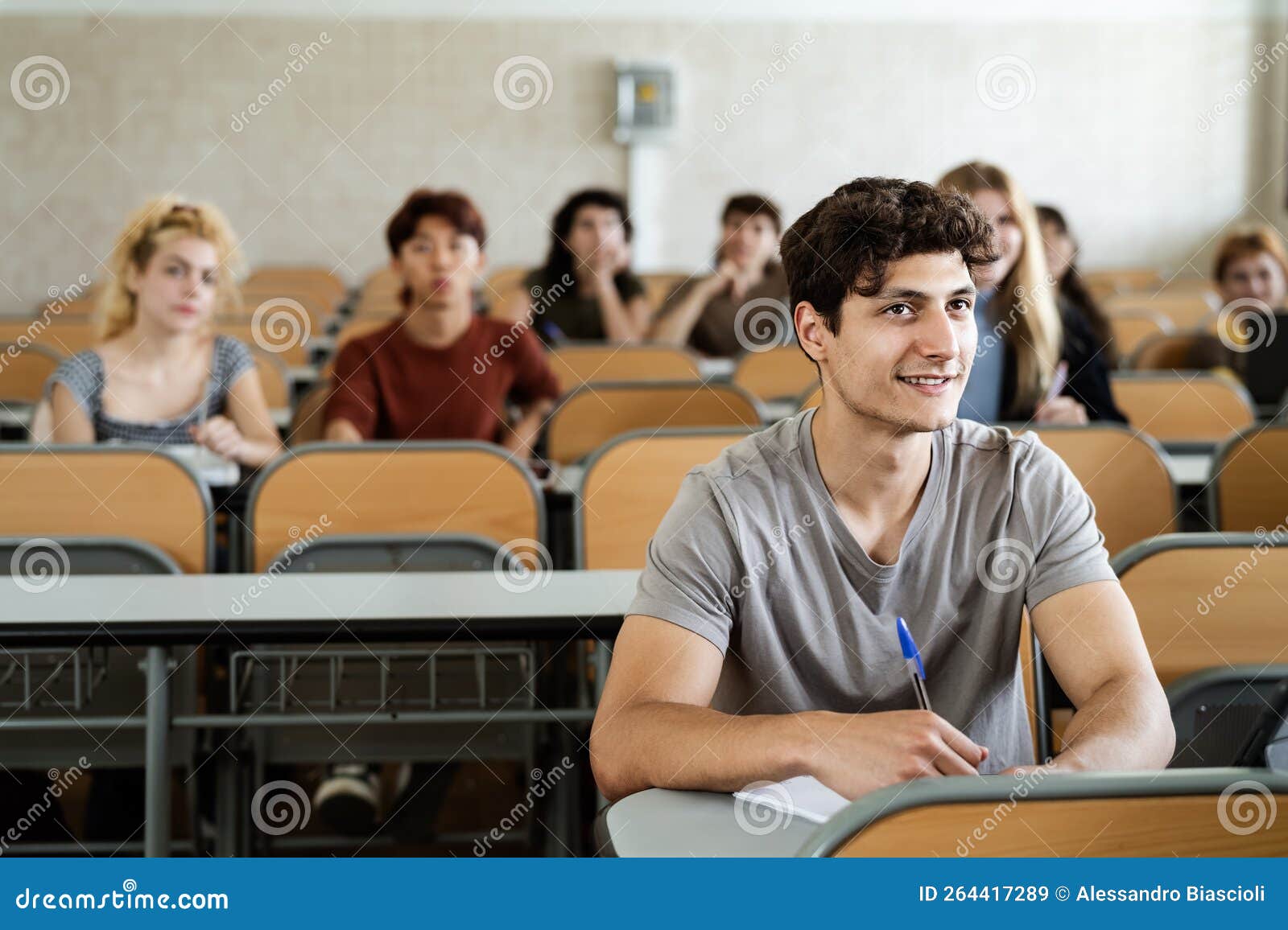 Young Students Listening Lesson Inside University Classroom Stock Image ...