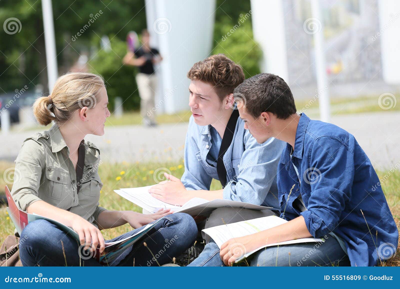 Young Students Outdoors Studying Stock Image - Image of young, park ...
