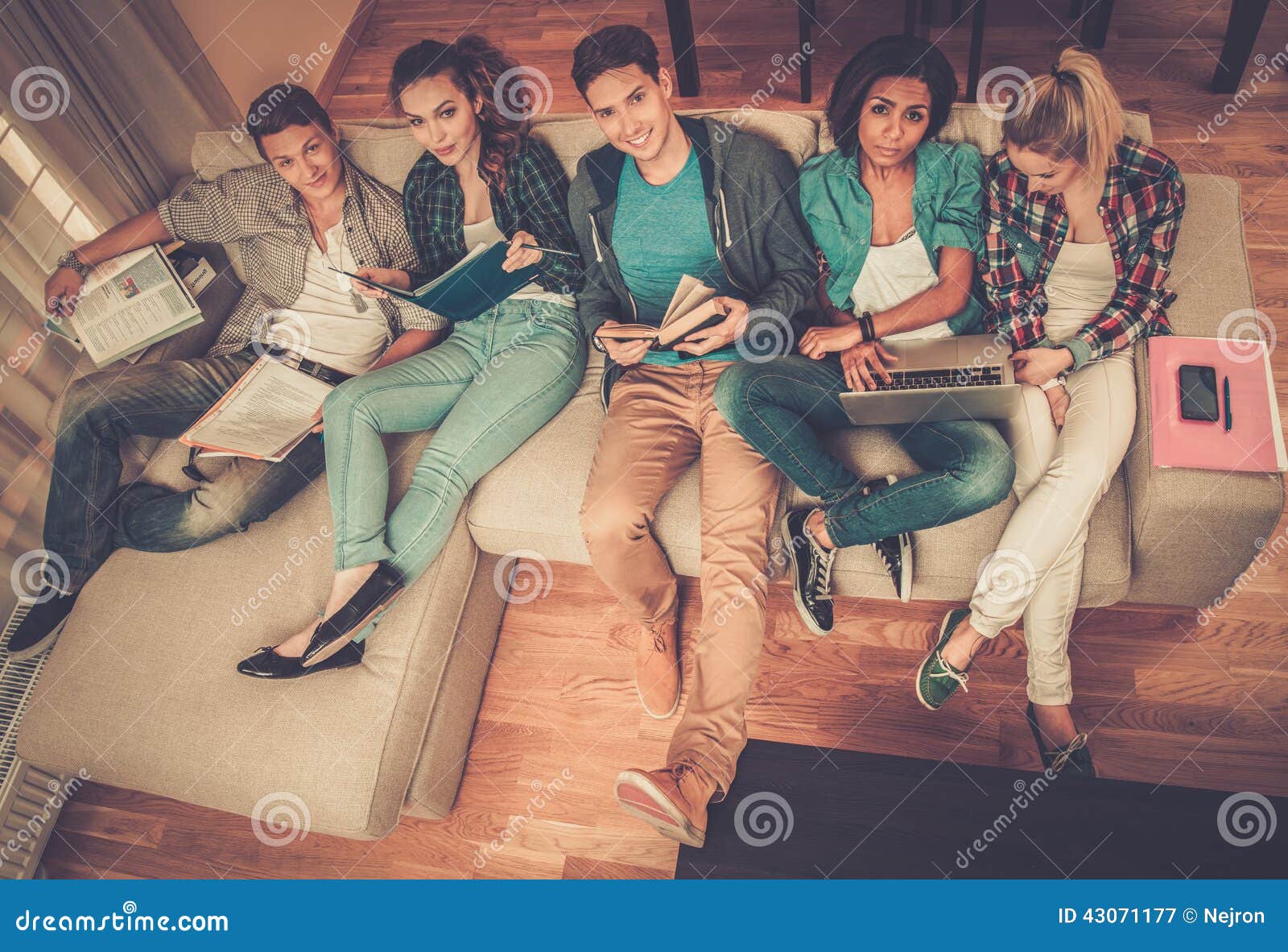 Young Students Preparing for Exams in Home Interior Stock Image - Image ...
