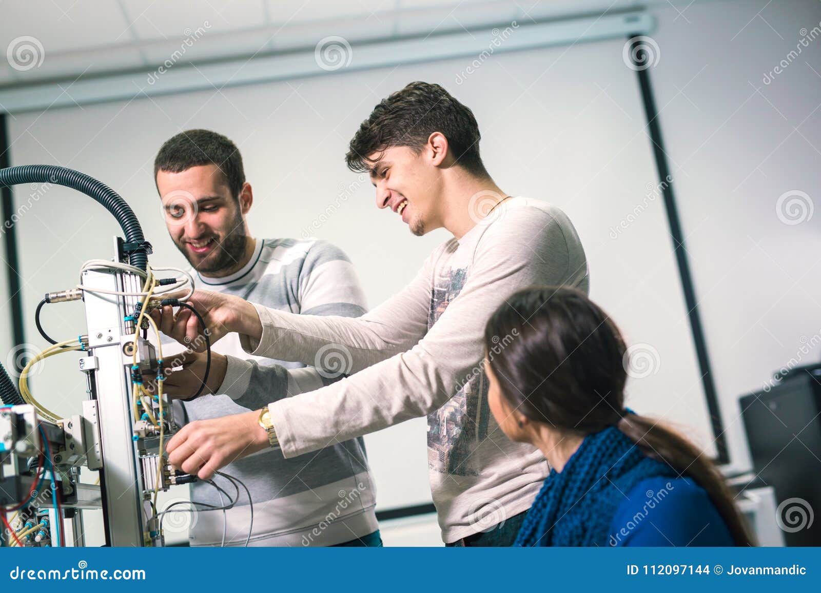 Students of Robotics Preparing Robot for Testing in Worksh Stock Photo ...