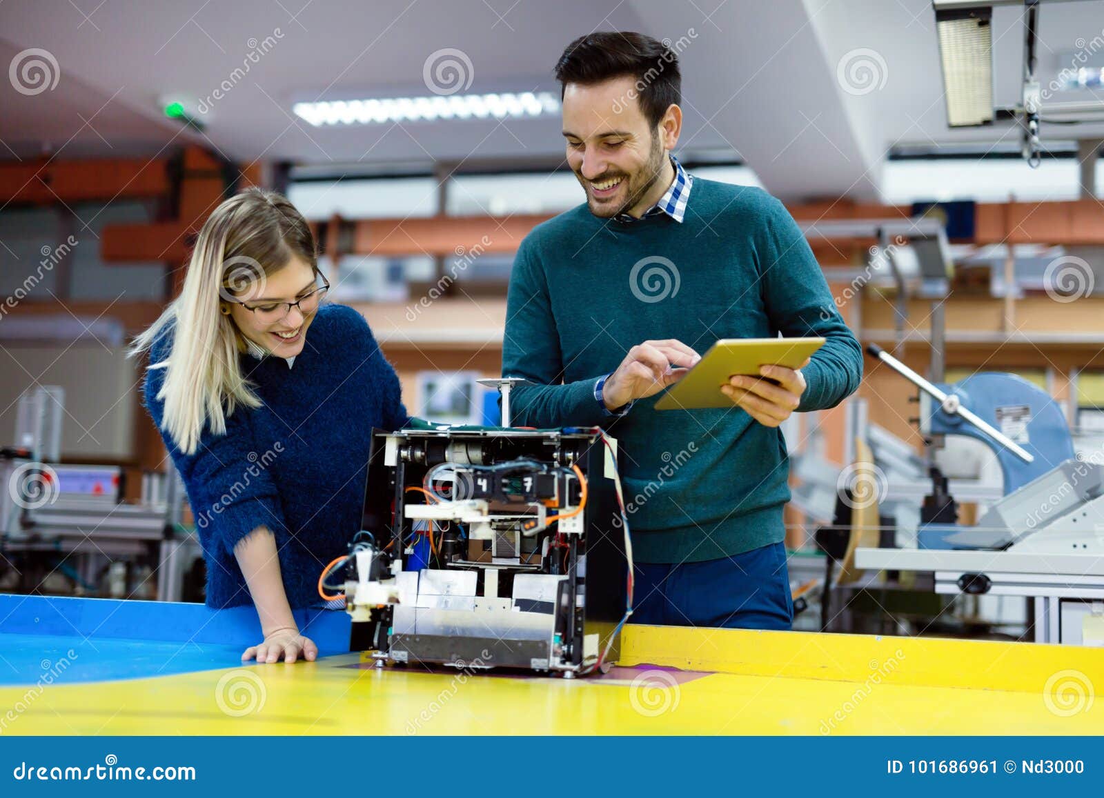 Young Students of Robotics Preparing Robot for Testing Stock Image ...