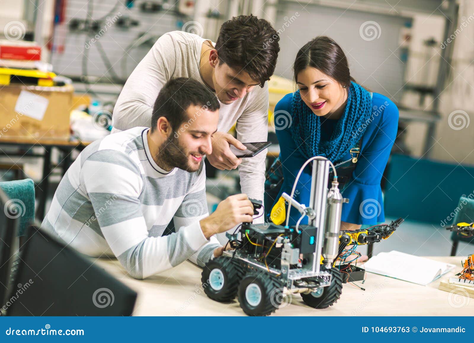Young Students of Robotics Preparing Robot for Testing Stock Image ...