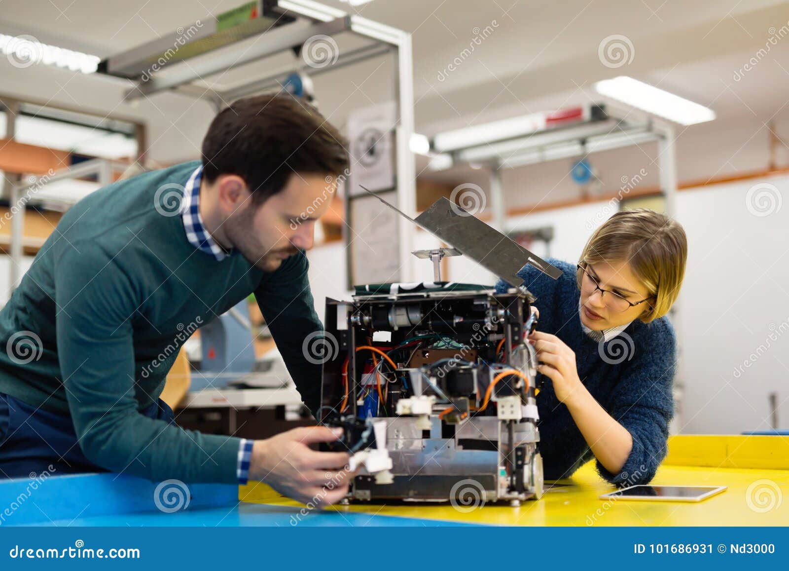 Young Students of Robotics Preparing Robot for Testing Stock Image ...