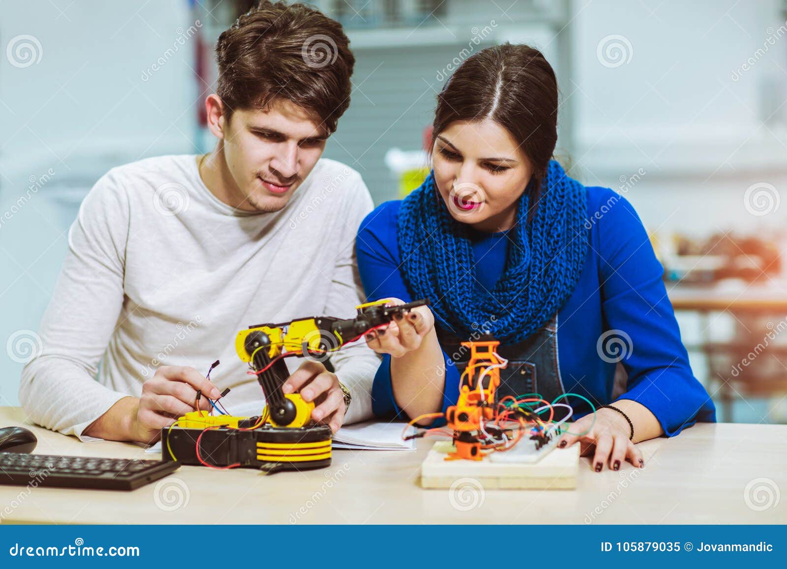 Young Students of Robotics Preparing Robot for Testing Stock Image ...