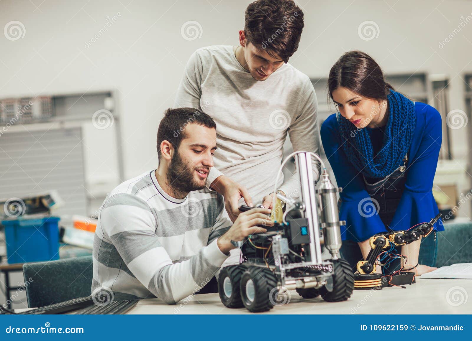 Young Students of Robotics Preparing Robot for Testing Stock Image ...