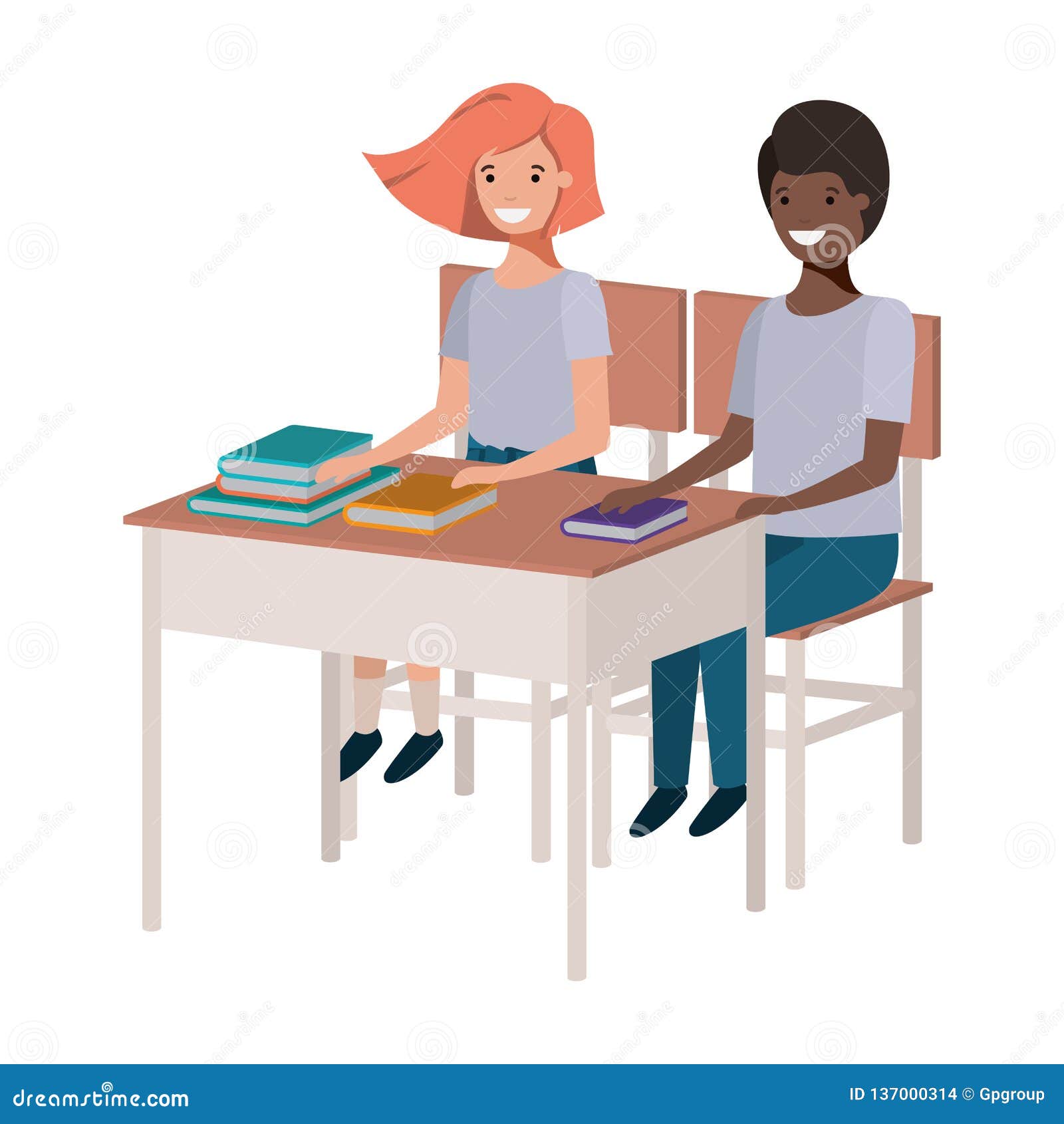 Young Students Sitting in School Desk Stock Vector - Illustration of ...