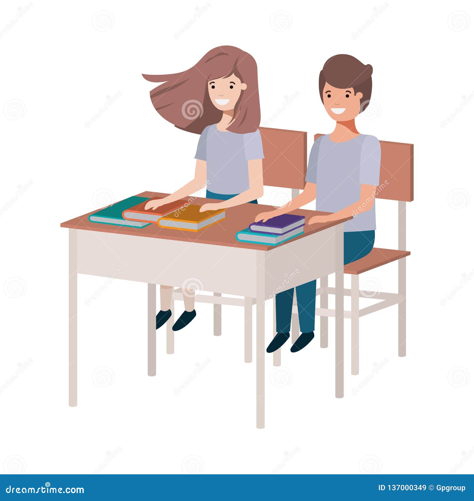 Young Students Sitting in School Desk Stock Vector - Illustration of ...