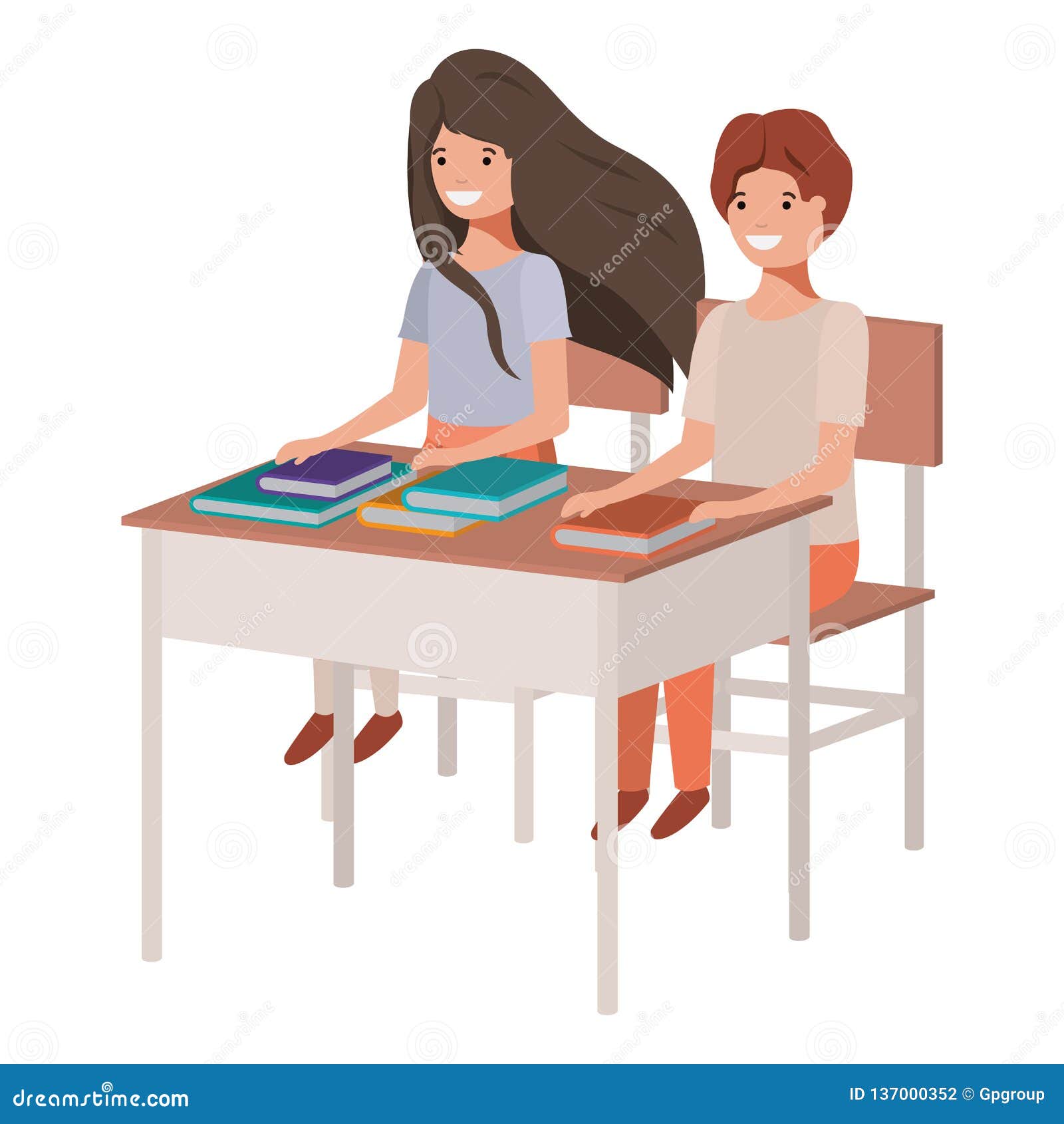 Young Students Sitting in School Desk Stock Vector - Illustration of ...