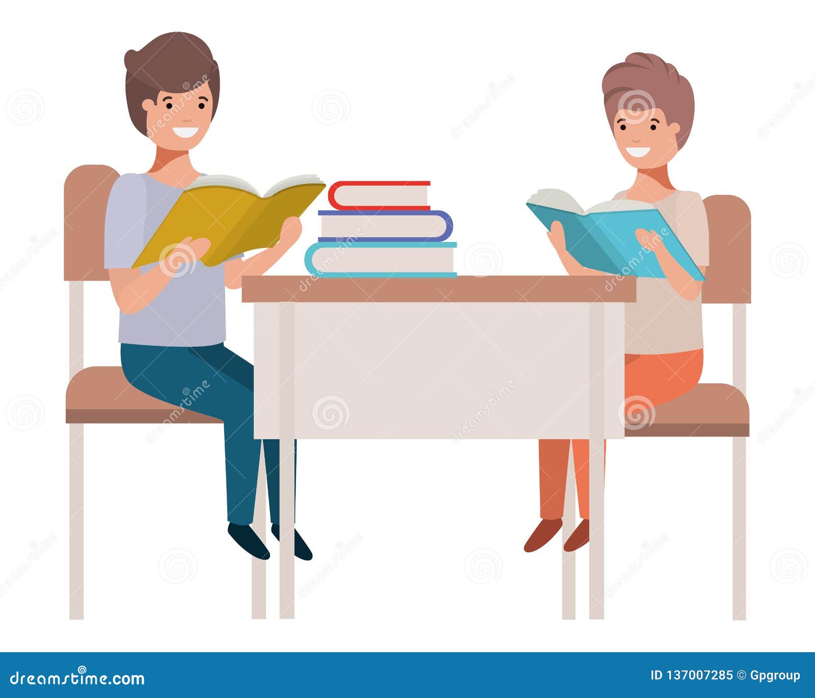Young Students Sitting in School Desk Stock Vector - Illustration of ...