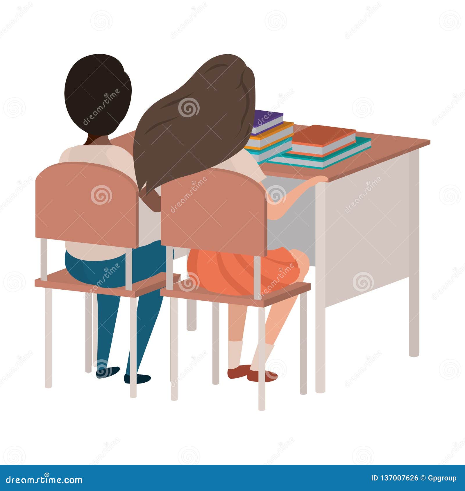 Young Students Sitting in School Desk Stock Vector - Illustration of ...