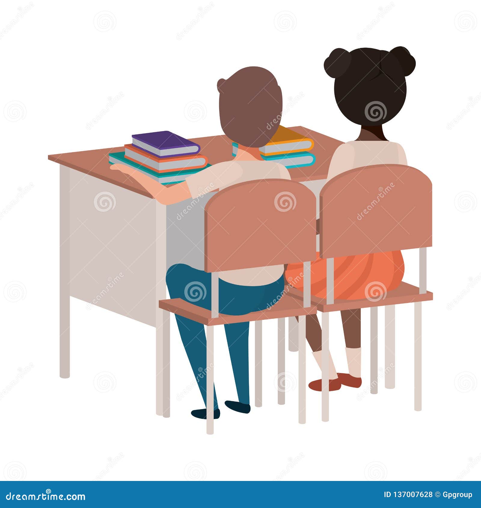 Young Students Sitting in School Desk Stock Vector - Illustration of ...