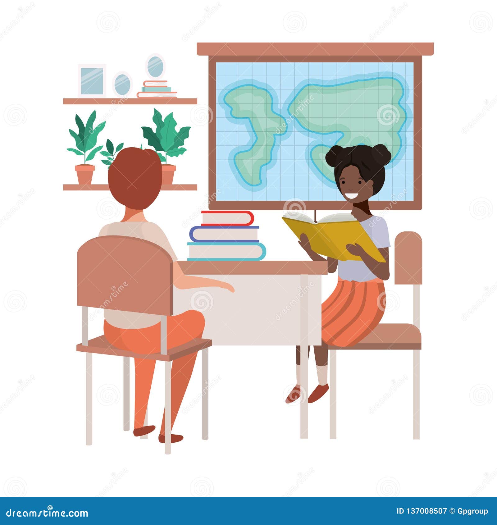Young Students Sitting in School Desk Stock Vector - Illustration of ...