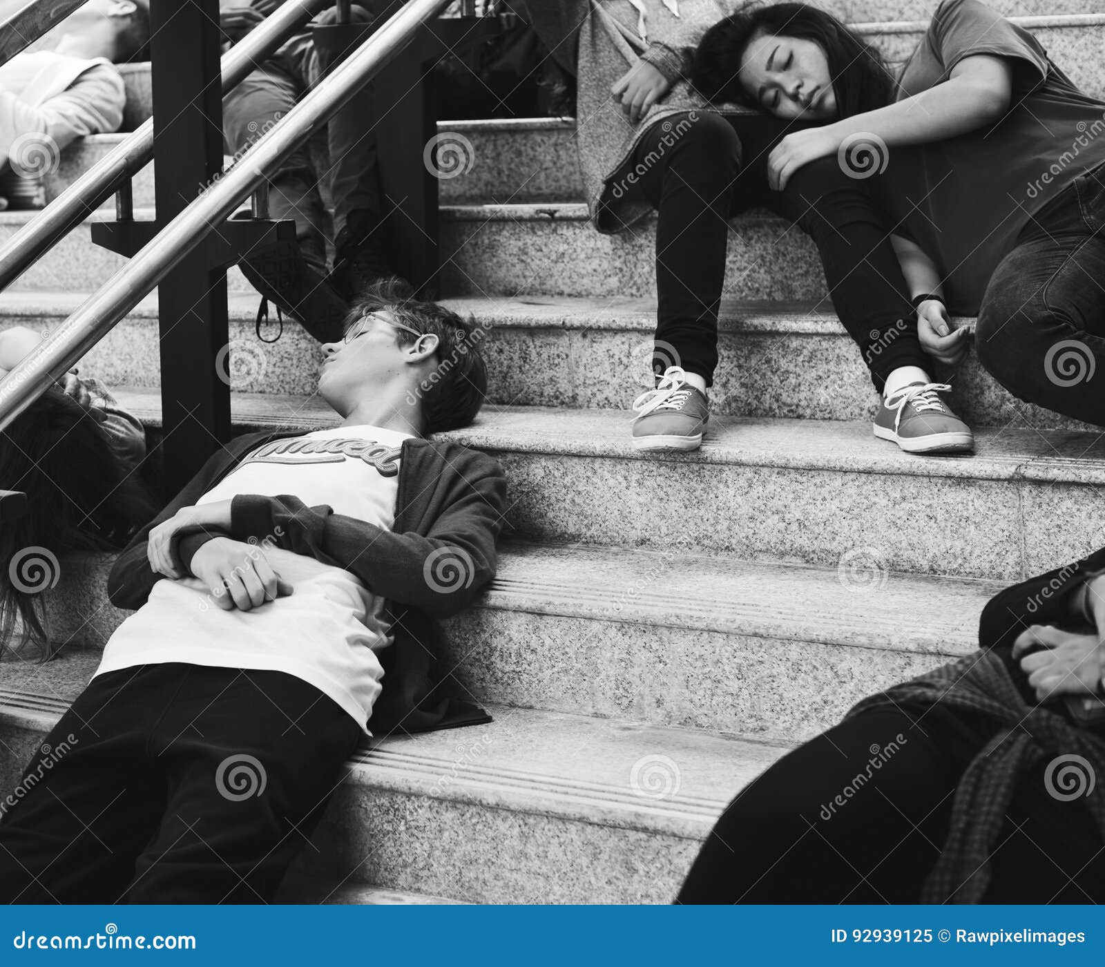 Young Students Sleeping on the Staircase Stock Image - Image of women ...
