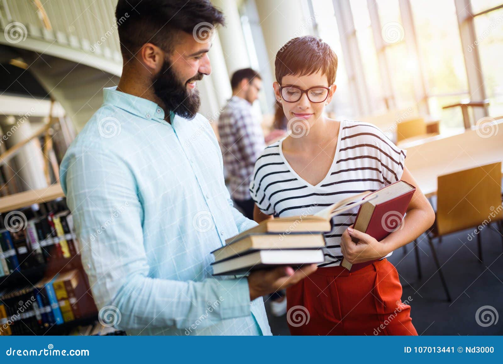 Young Students Studying in Library Stock Image - Image of bookshelf ...