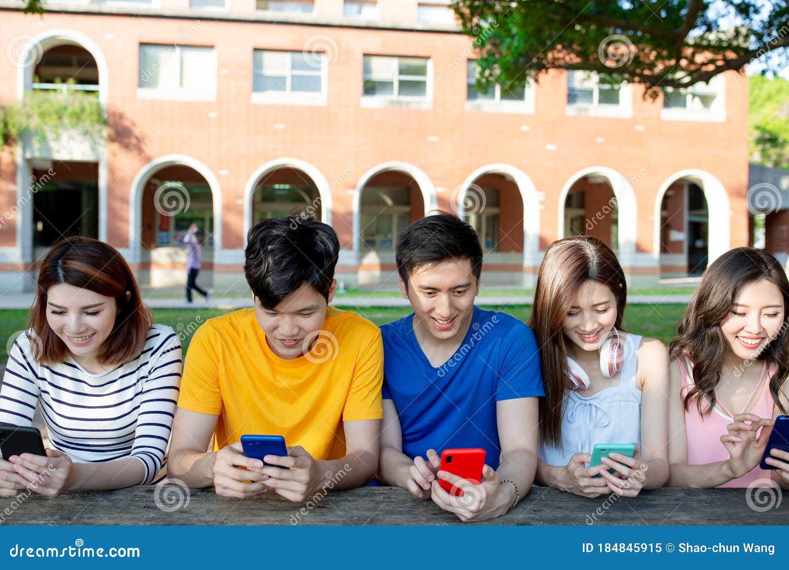 Young Students Use Smartphone Stock Image - Image of message, media ...
