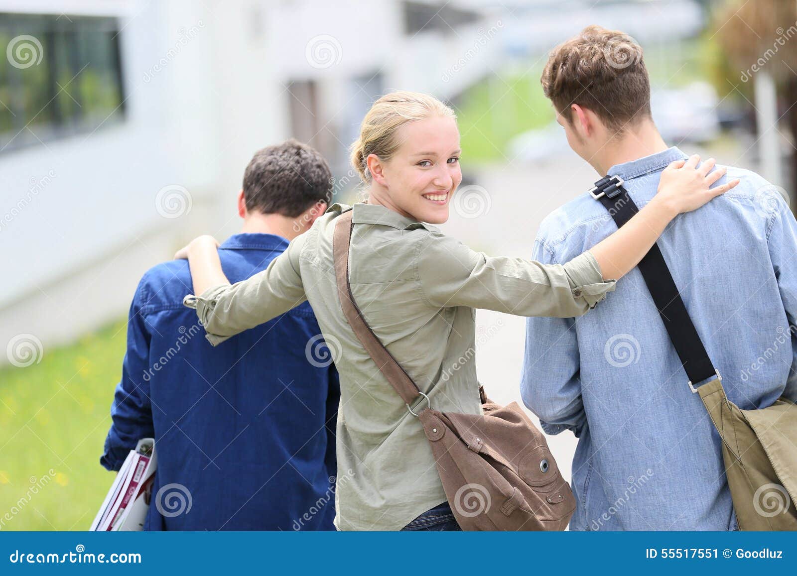 Young Students Walking Out from Campus Stock Image - Image of students ...