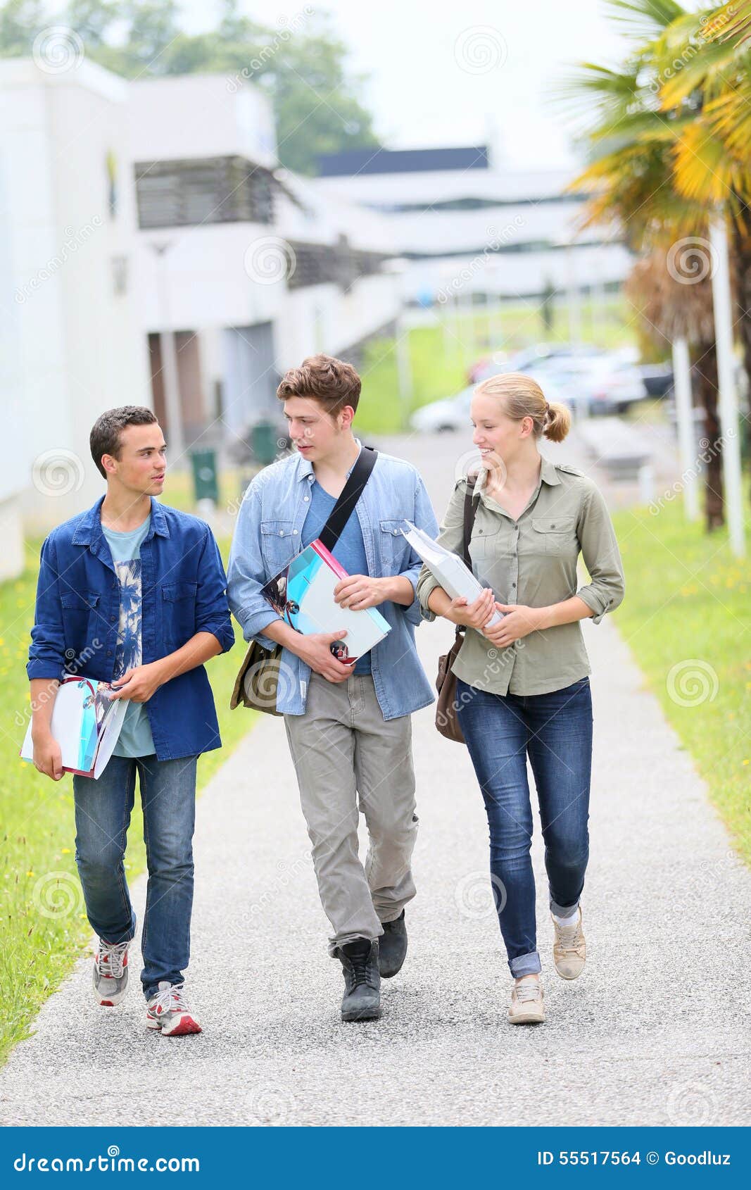 Young Students Walking Outside Campus Stock Photo - Image of young ...