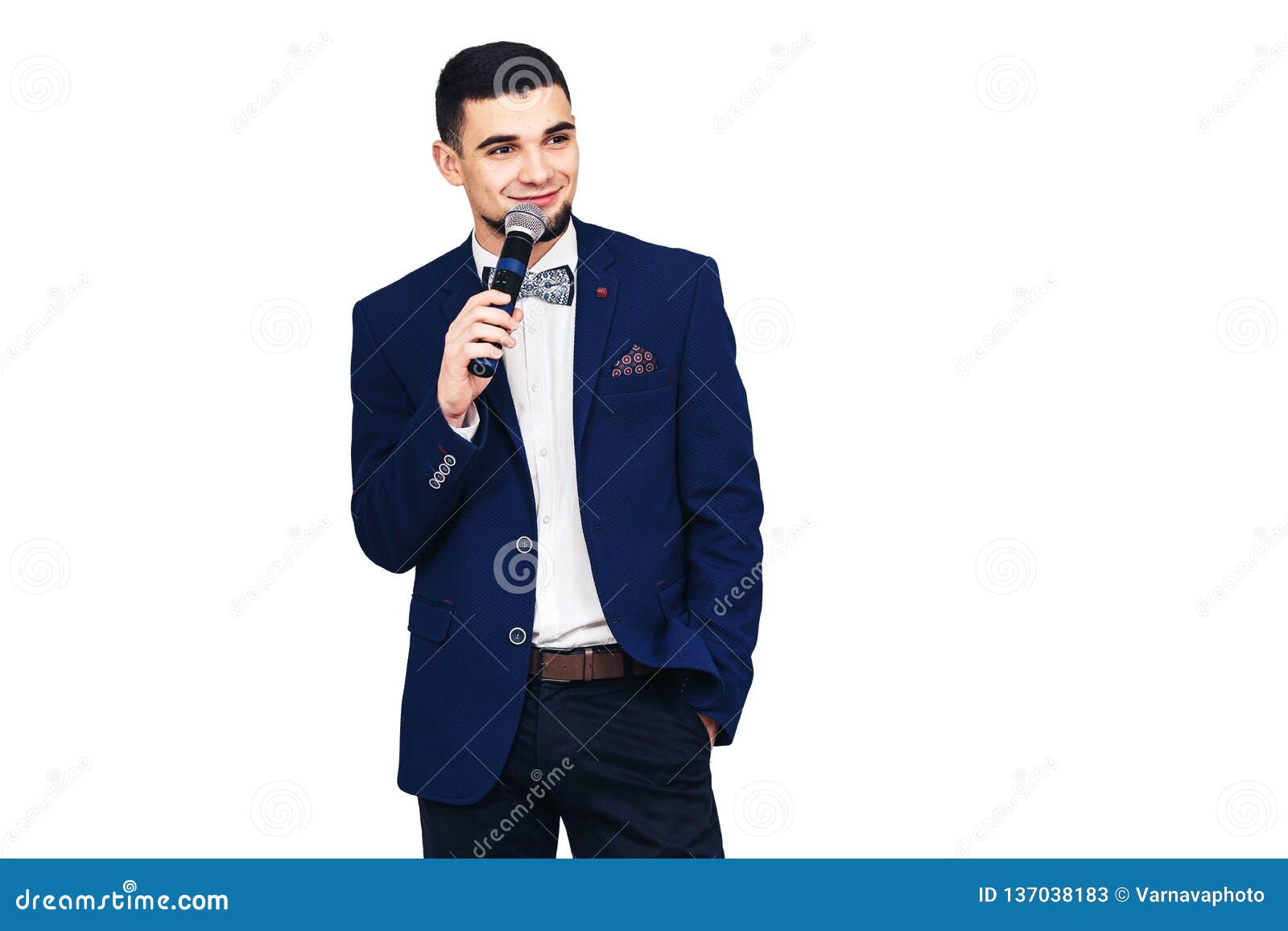 Young Stylish Man with a Microphone in His Hand Stock Image - Image of ...