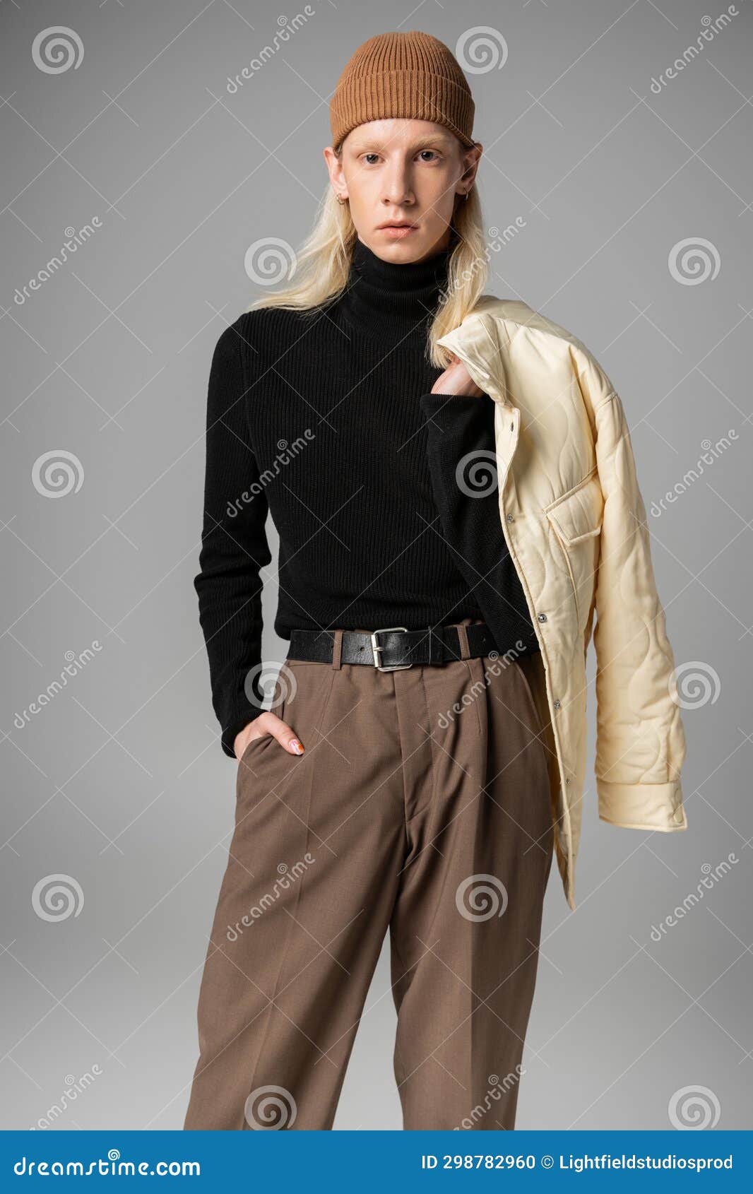 Young Stylish Non Binary Model Posing Stock Photo - Image of caucasian ...