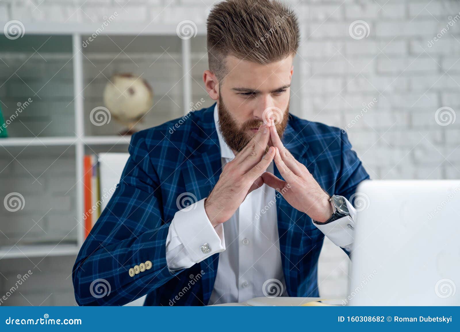 Young Stylish Worker at Office Working with Computer and Thinking How ...